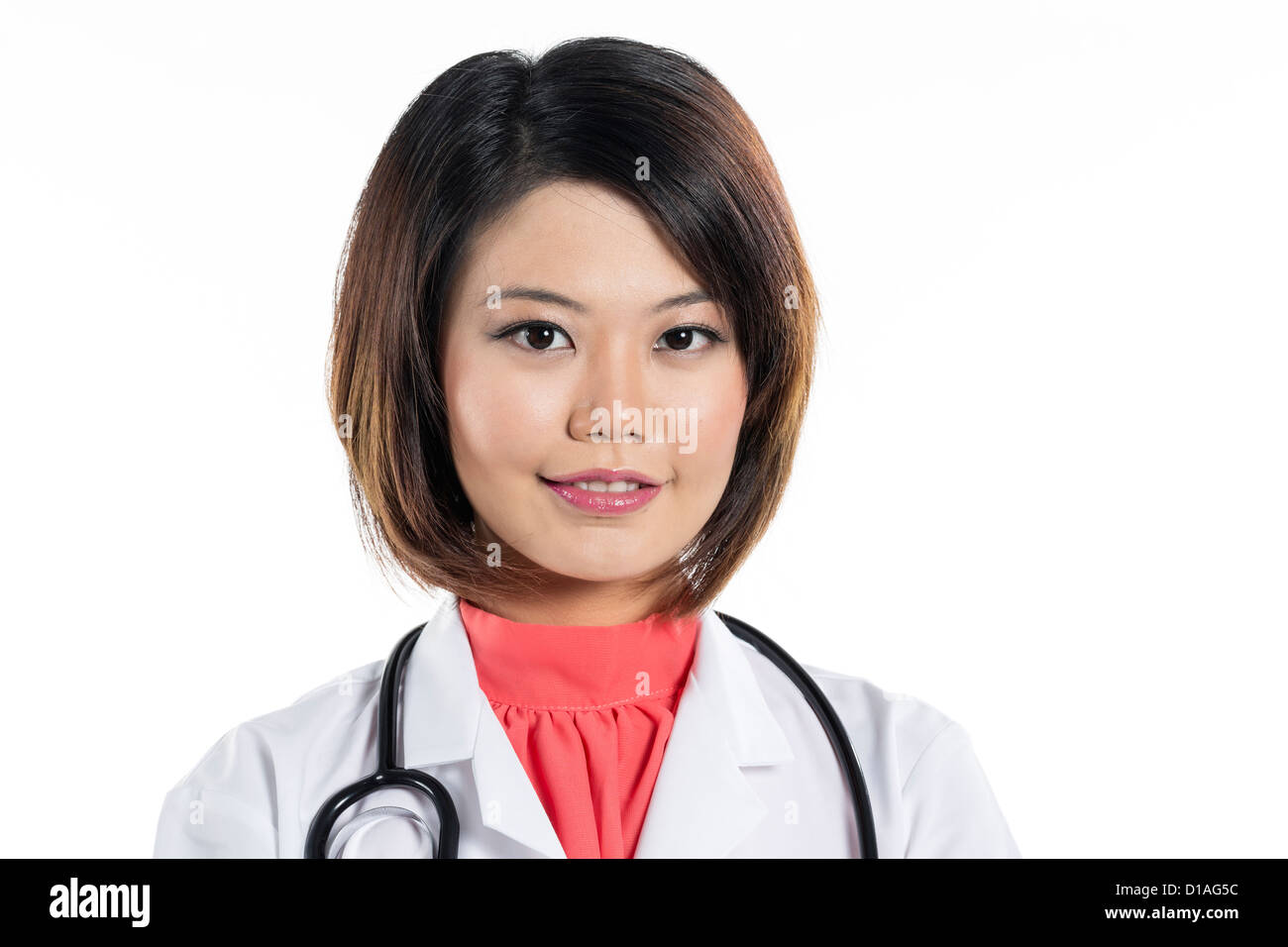 Portrait of a cute Female Chinese doctor wearing a medical clothing ...