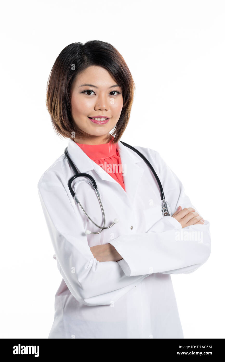 Portrait of a cute Female Chinese doctor wearing a medical clothing ...