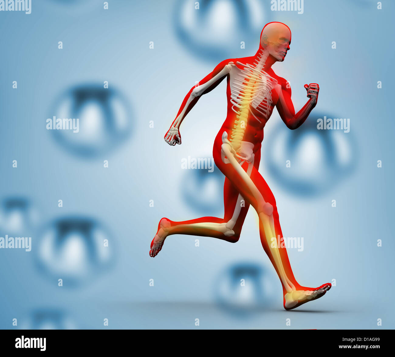 Skeleton running on a digital background Stock Photo - Alamy