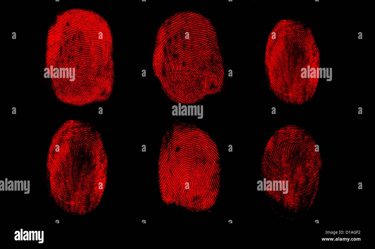 Red fingerprints in line Stock Photo - Alamy