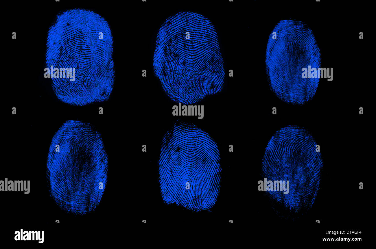 Blue fingerprints in line Stock Photo - Alamy