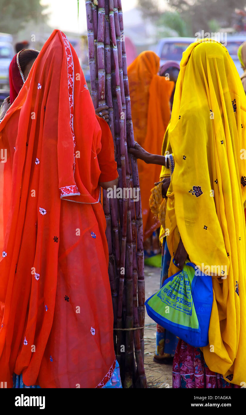 Indian women wearing colorful dress and standing at Pushkar fair Stock ...