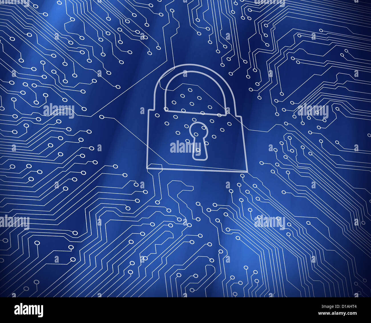 Digital lock on blue circuit board background Stock Photo - Alamy