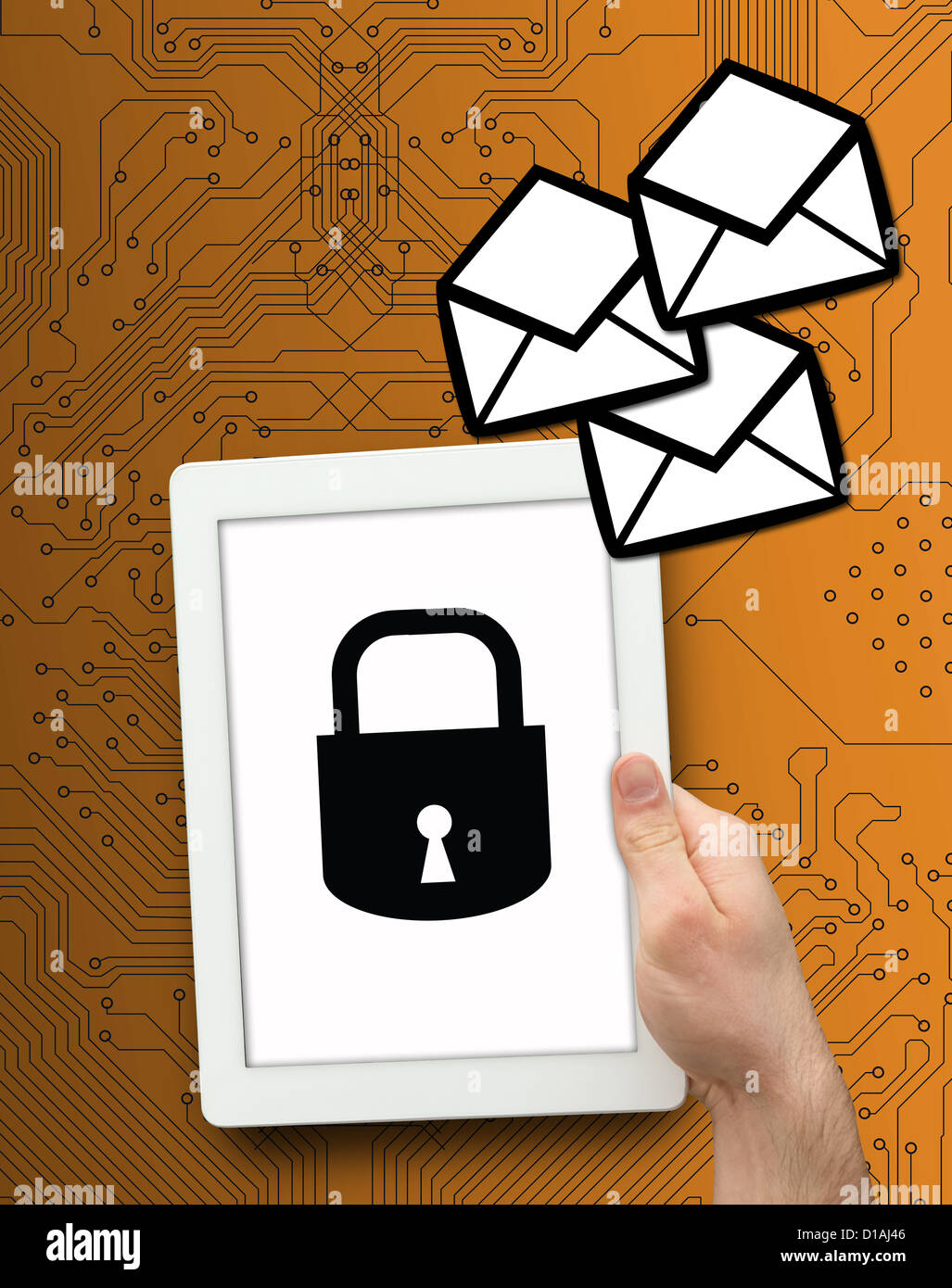 Tablet pc showing lock graphic Stock Photo - Alamy