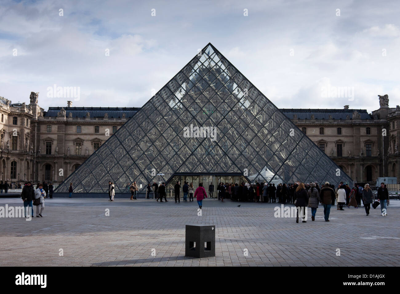 The Louvre glass pyramid entrance from front, France Paris Stock Photo ...