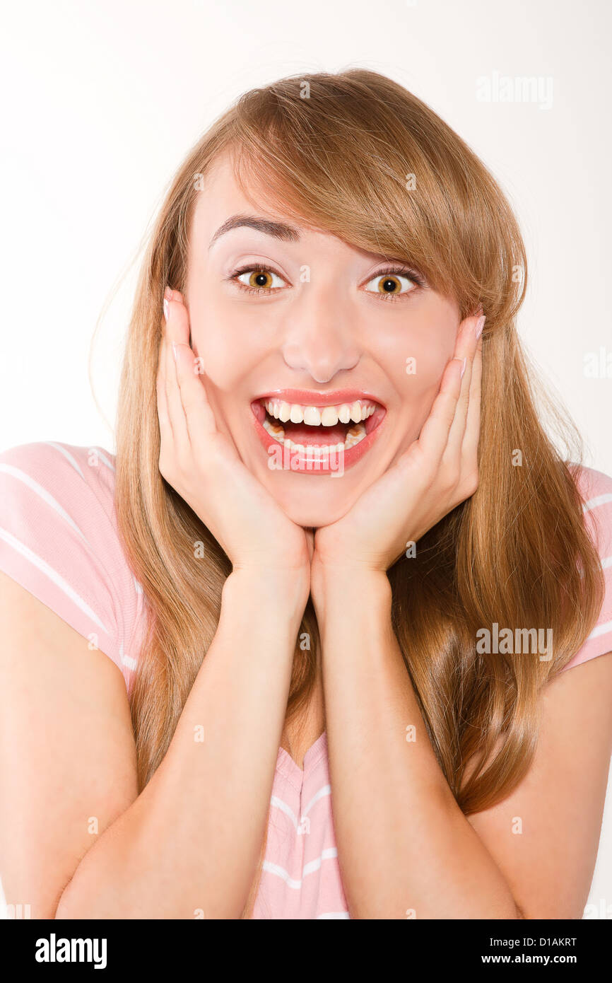 Closeup portrait of a happy female smiling Stock Photo - Alamy