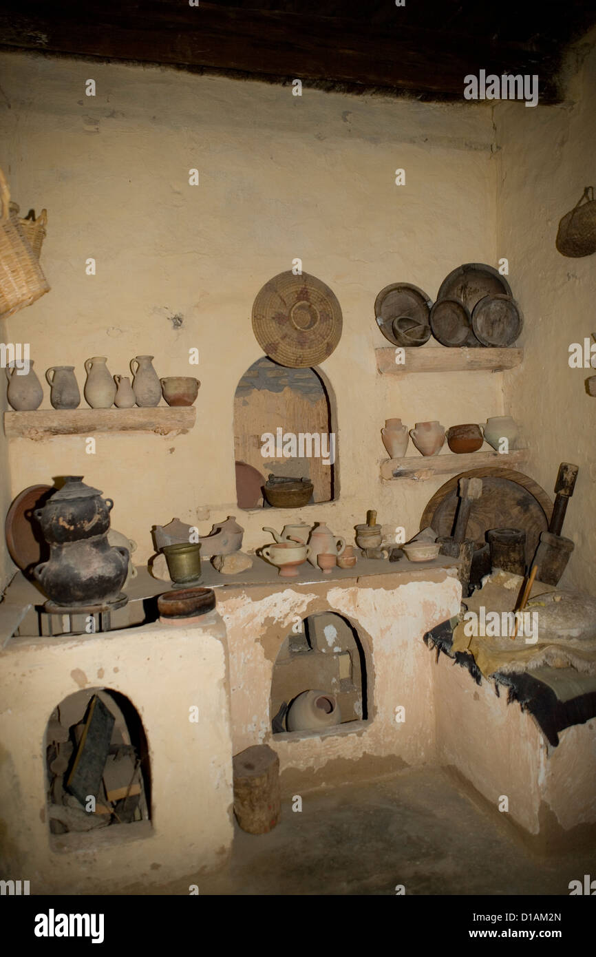 Traditional kitchen in a Museum in the old quarter of Tozeur in Tunisia ...