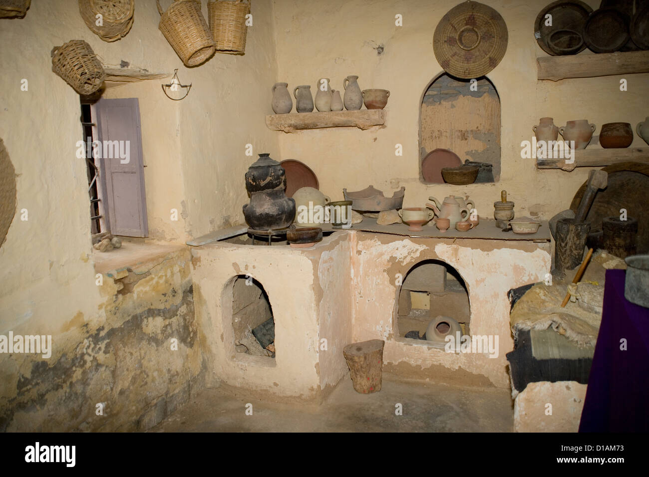 Traditional kitchen in a Museum in the old quarter of Tozeur in Tunisia ...