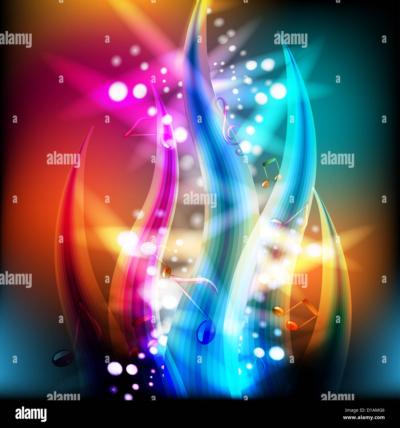 Abstract background with musical notes and lights Stock Photo - Alamy