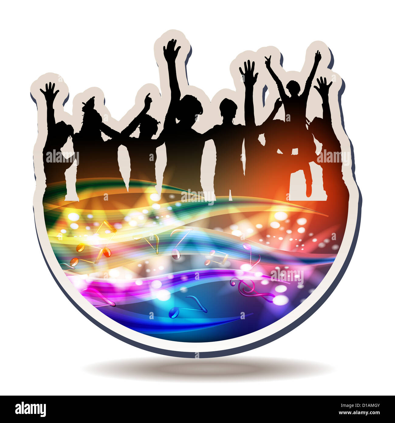 Dancing silhouettes with disco lights and music notes Stock Photo - Alamy