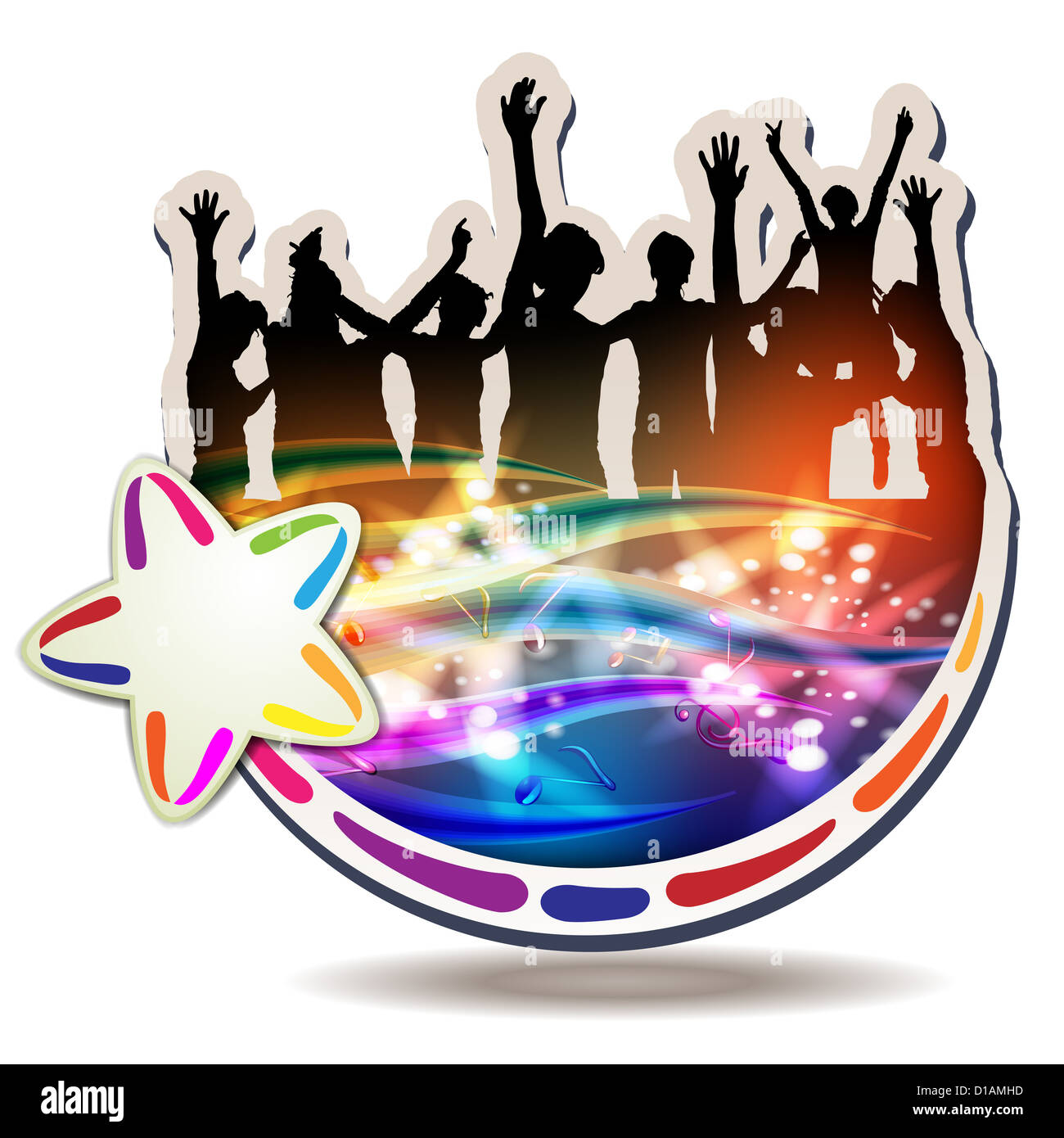 Dancing silhouettes with disco lights and music notes Stock Photo - Alamy