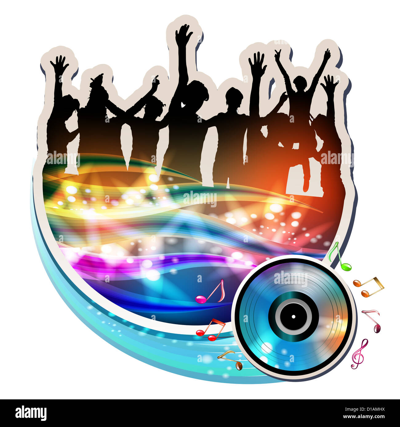 Dancing silhouettes with disco lights and music notes Stock Photo - Alamy