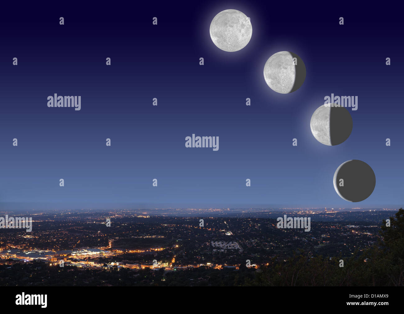 Night cityscape with moon Stock Photo - Alamy