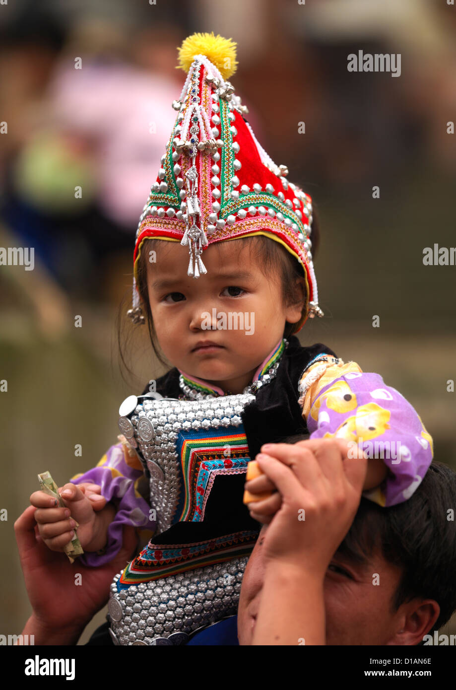 Hani Tribal Kid In Traditional Costume, Yuanyang, Yunnan Province ...