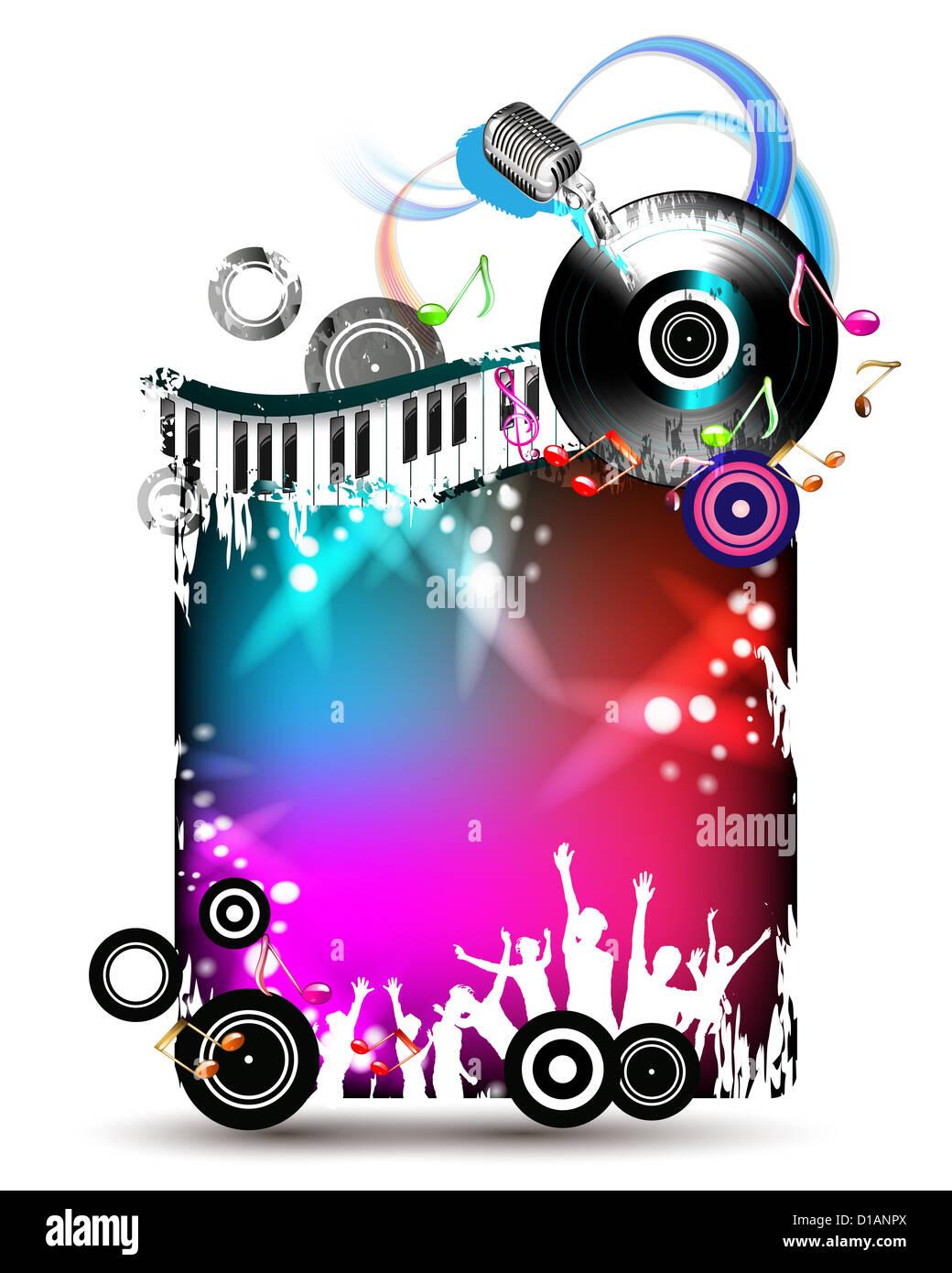 Banner with dancing silhouettes and vinyl record Stock Photo - Alamy