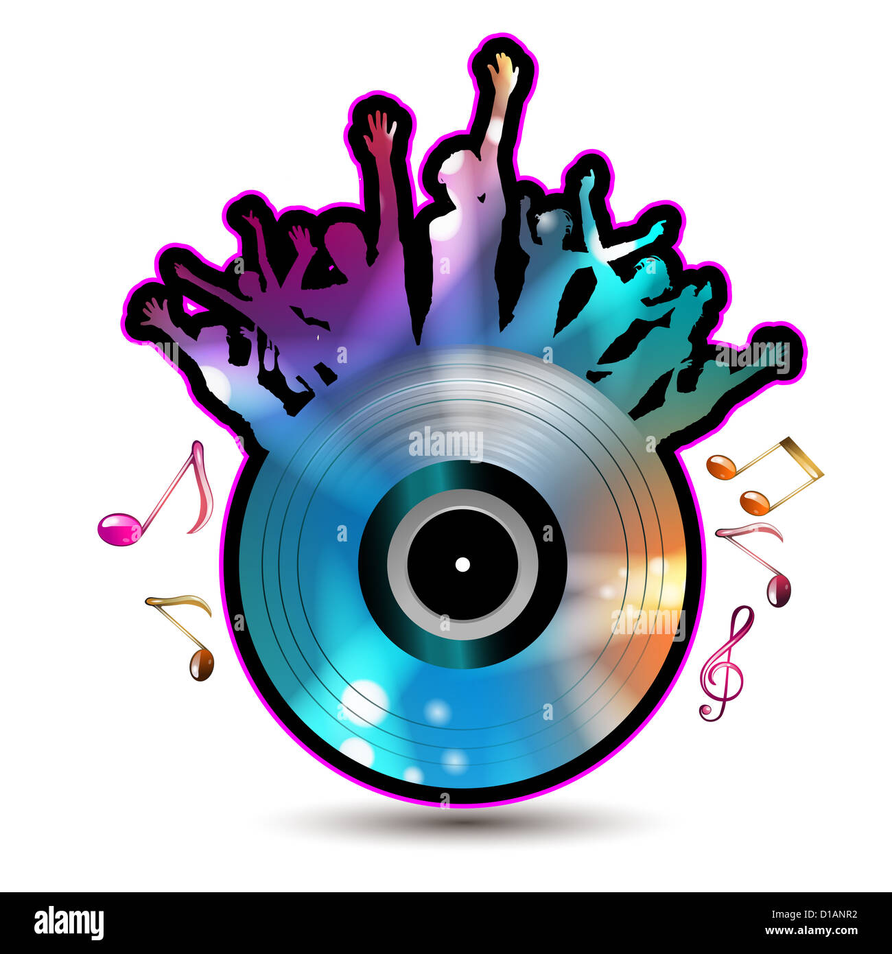 Dancing silhouettes with disco lights and music notes Stock Photo - Alamy