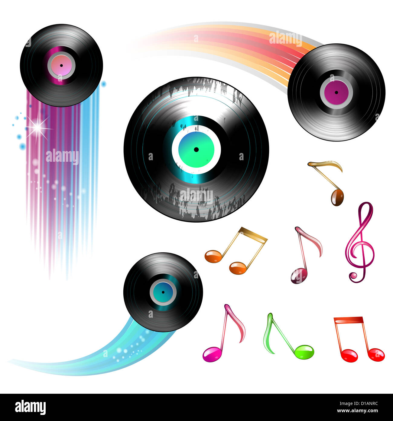 Vinyl record and music notes over white Stock Photo - Alamy