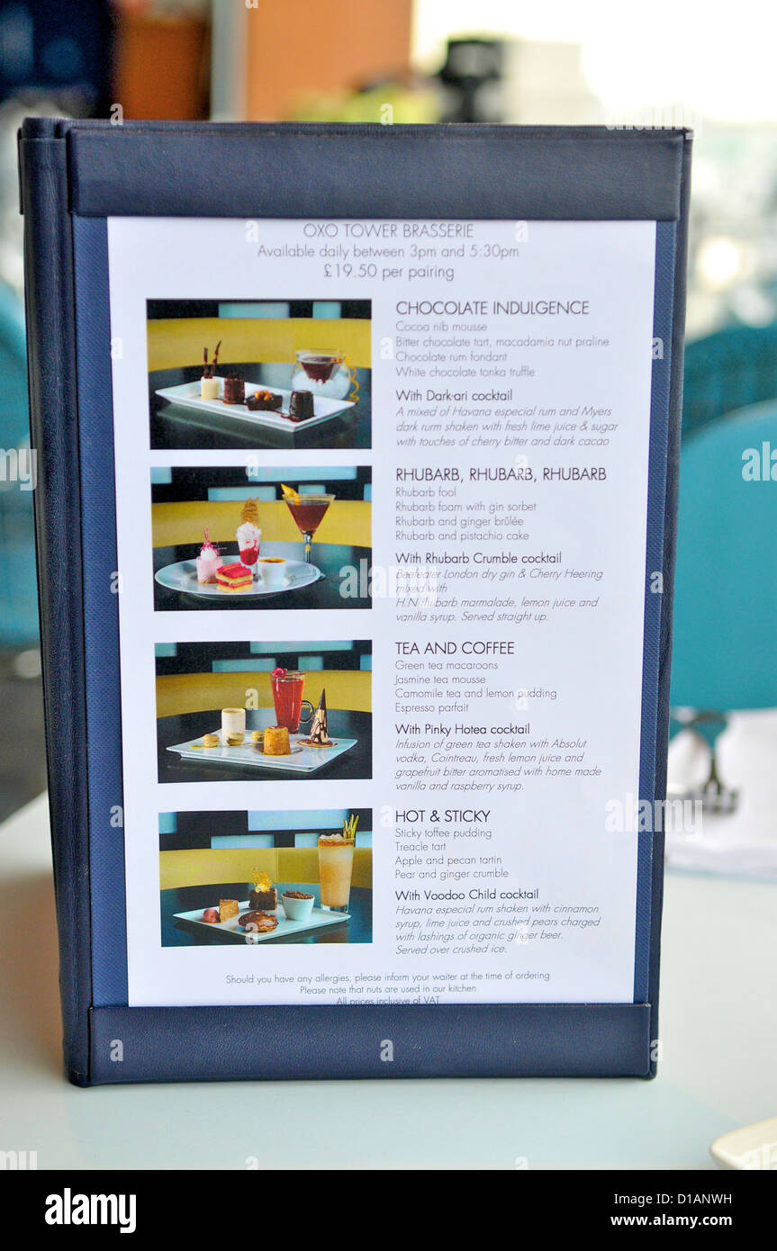 'Not Afternoon Tea' Menu at The Oxo Tower, London, England Stock Photo ...