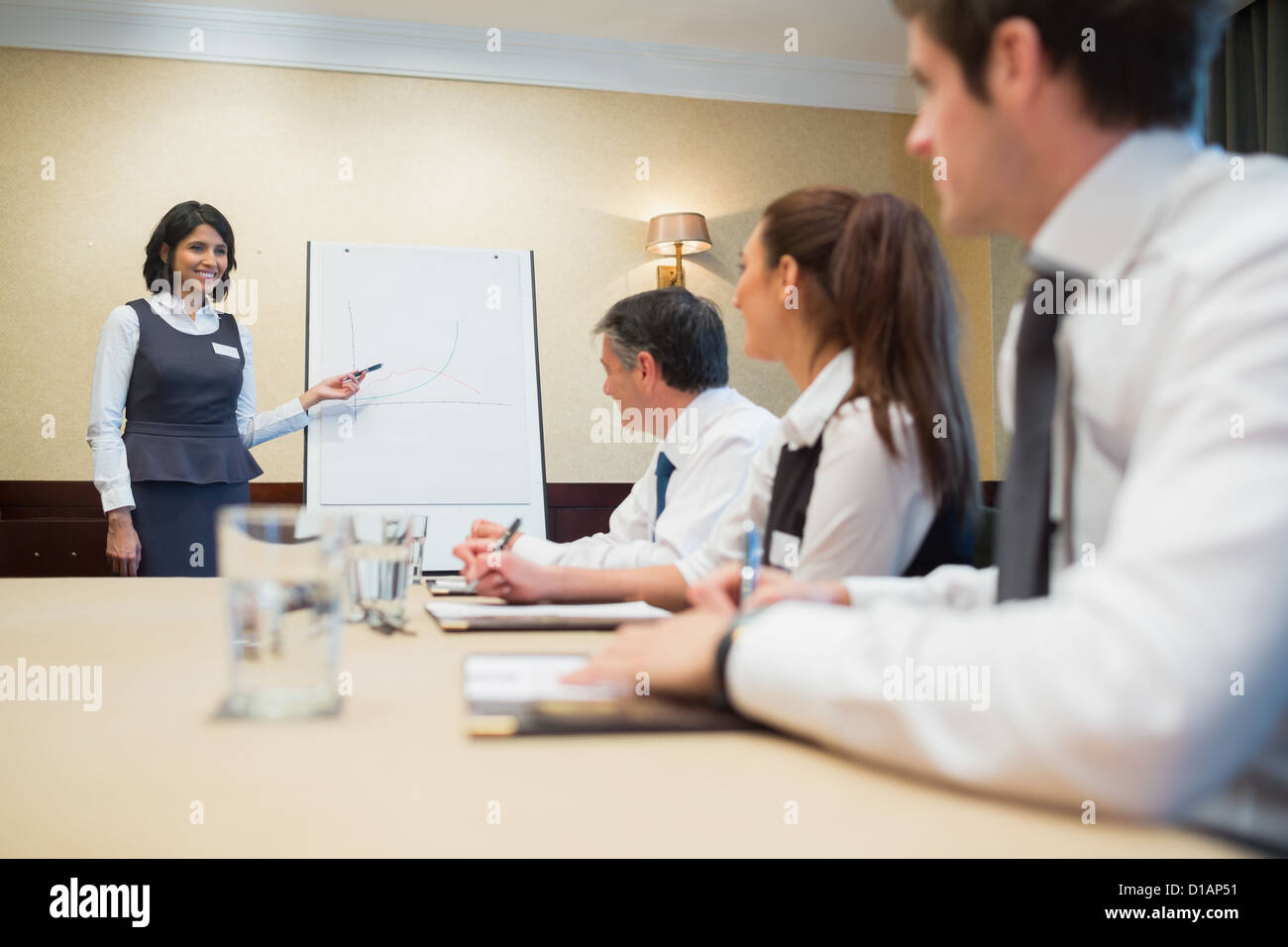 Happy businesswoman giving presentation Stock Photo - Alamy
