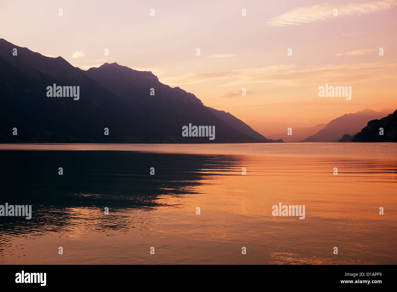 swiss lake at sunset in brienz, Switzerland Stock Photo - Alamy