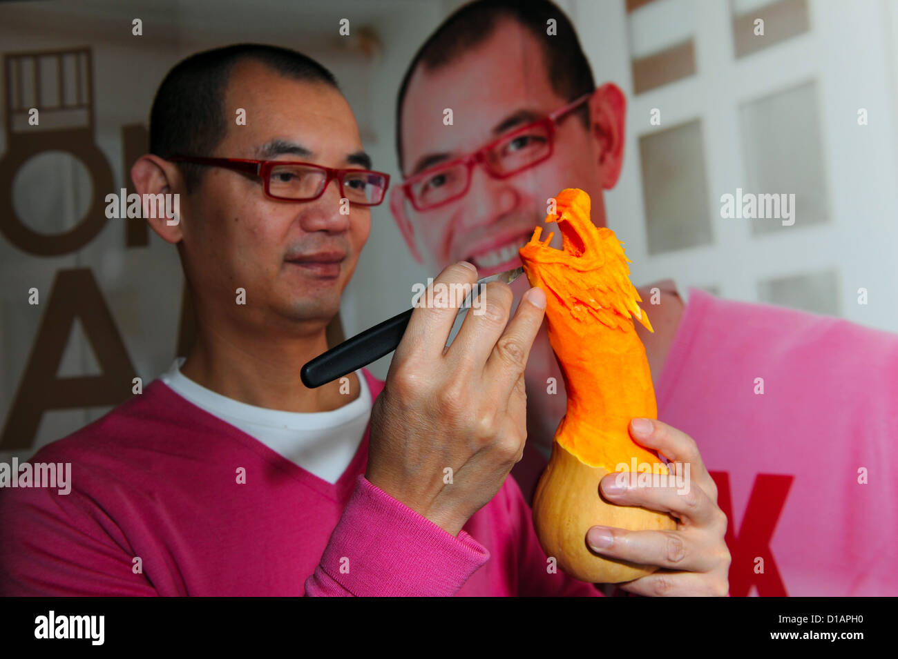 Chinese celebrity chef Kin Bong Lam demonstrating the art of fruit ...