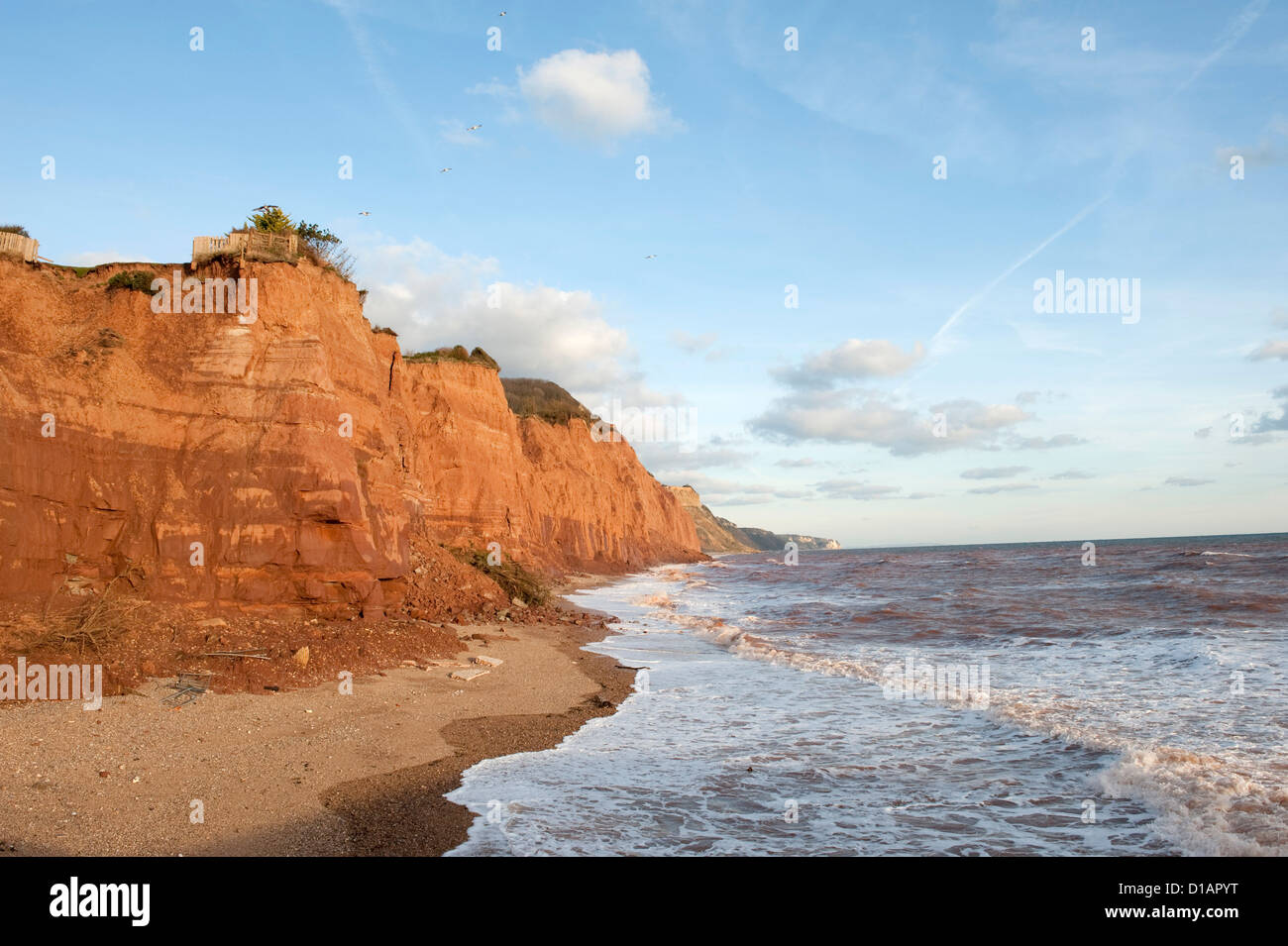 East Cliffs at Sidmouth in Devon with severe coastal erosion and ...
