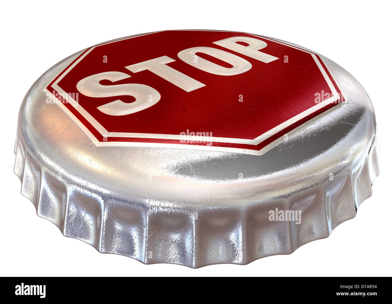 A bottle cap with a stop sign printed on the top Stock Photo - Alamy