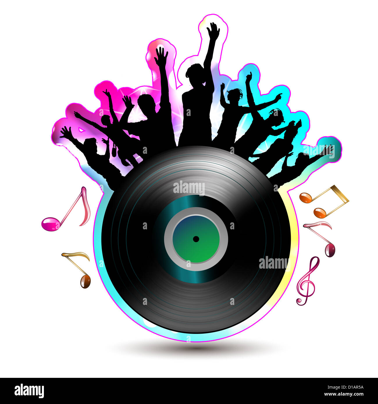 Dancing silhouettes with disco lights and music notes Stock Photo - Alamy