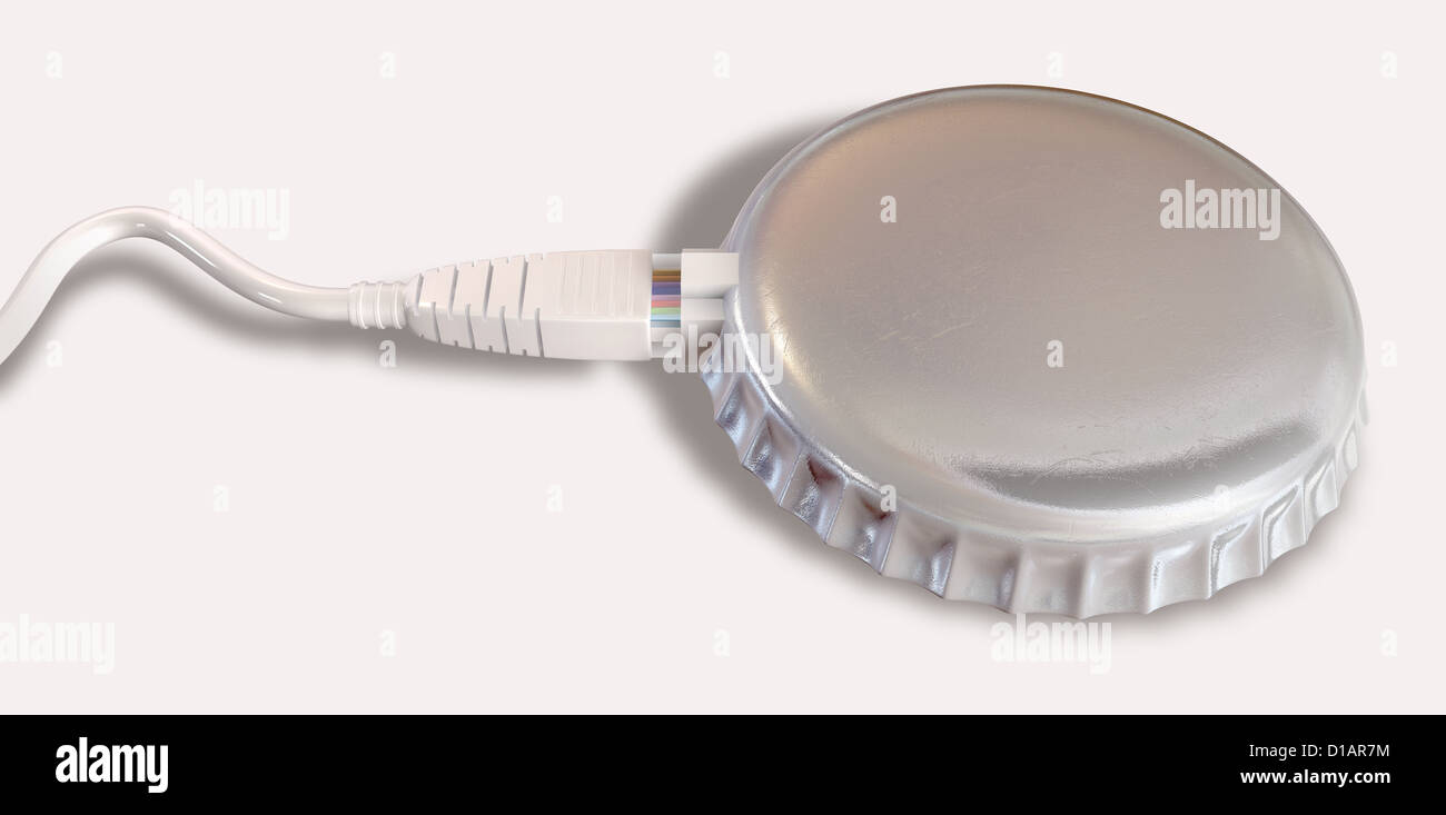 A concept of an ethernet cable plugged into a bottle cap showing that ...