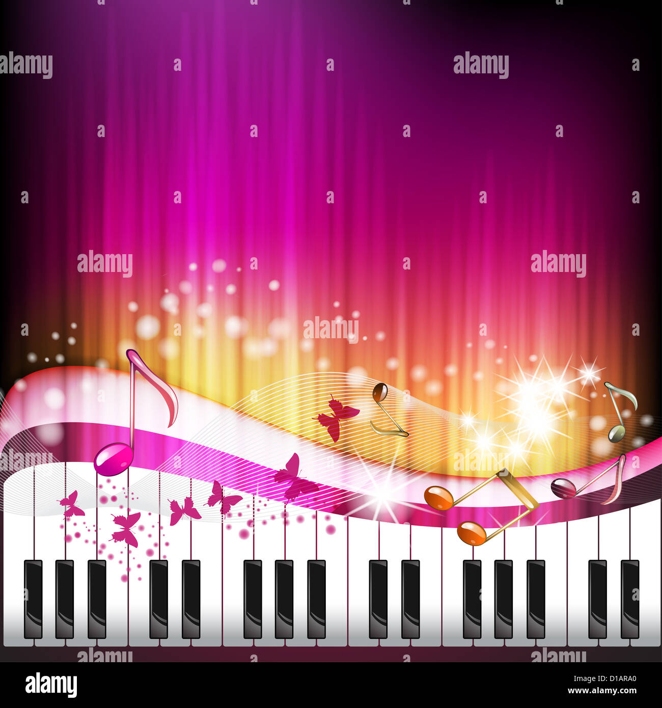 Piano keys with butterflies and stars Stock Photo - Alamy