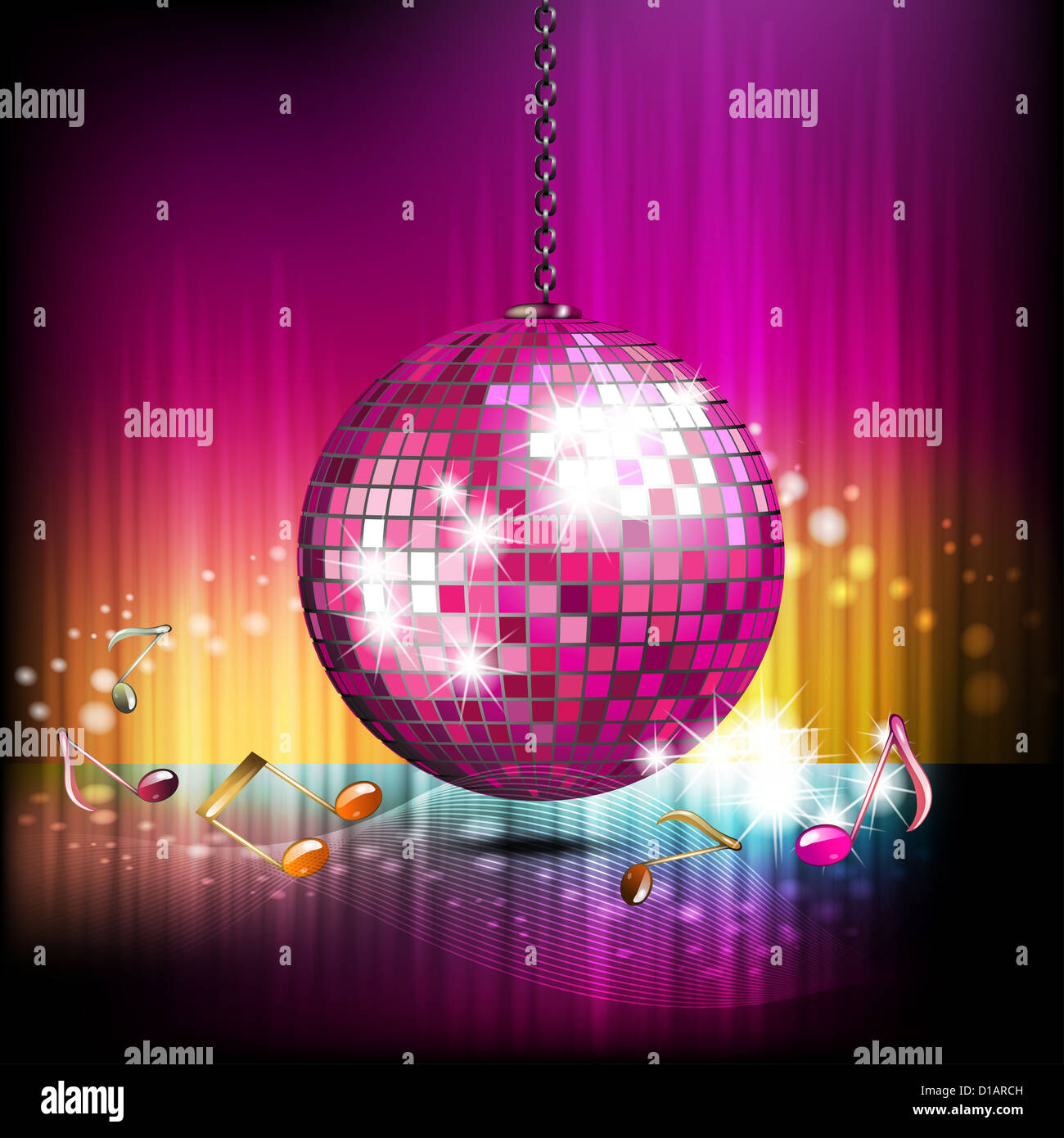 Musical notes with disco globe Stock Photo - Alamy