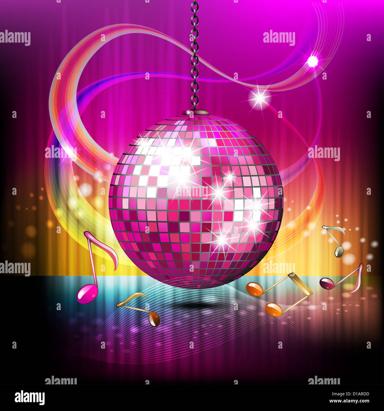 Musical notes with disco globe Stock Photo - Alamy