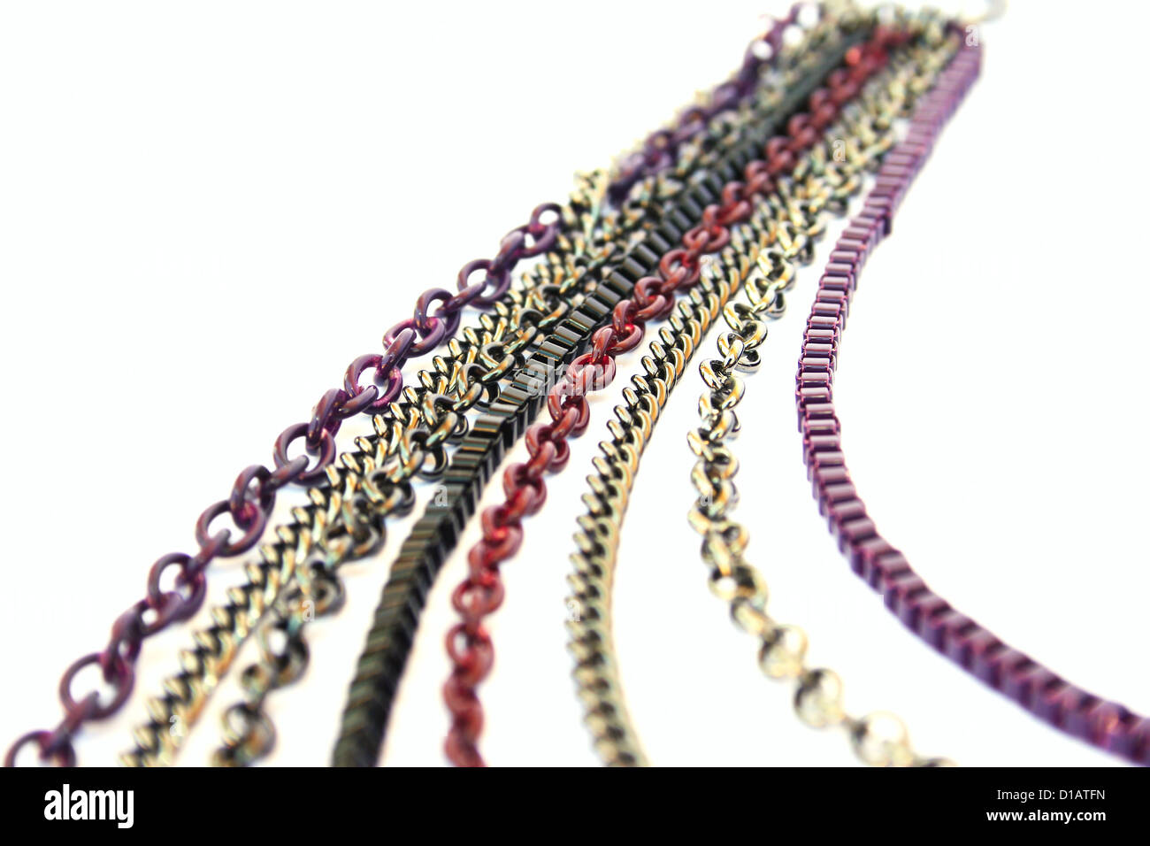 Necklace with colorful chains isolated on white background Stock Photo ...