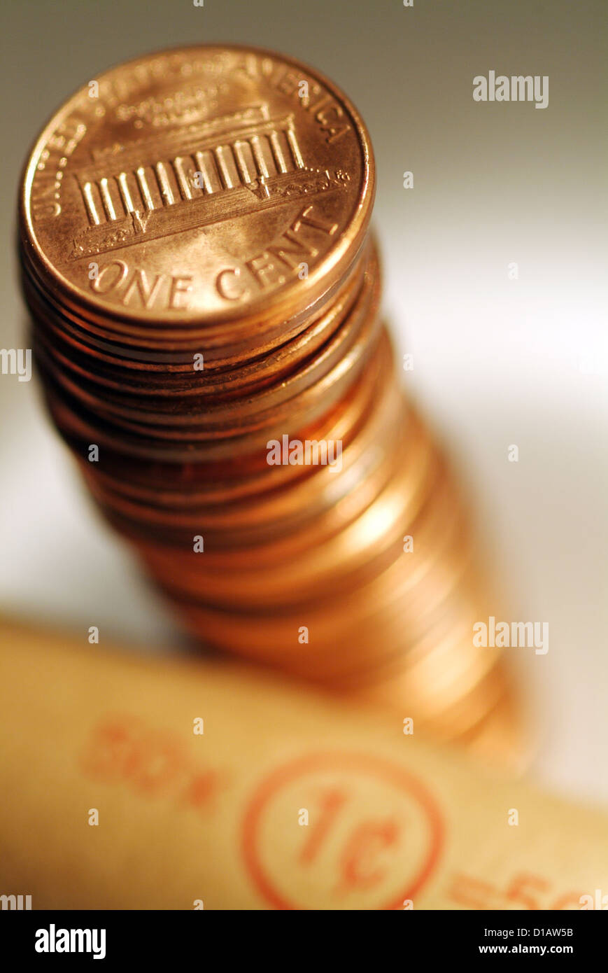 Stack of one cent coins .Shallow focus Stock Photo - Alamy