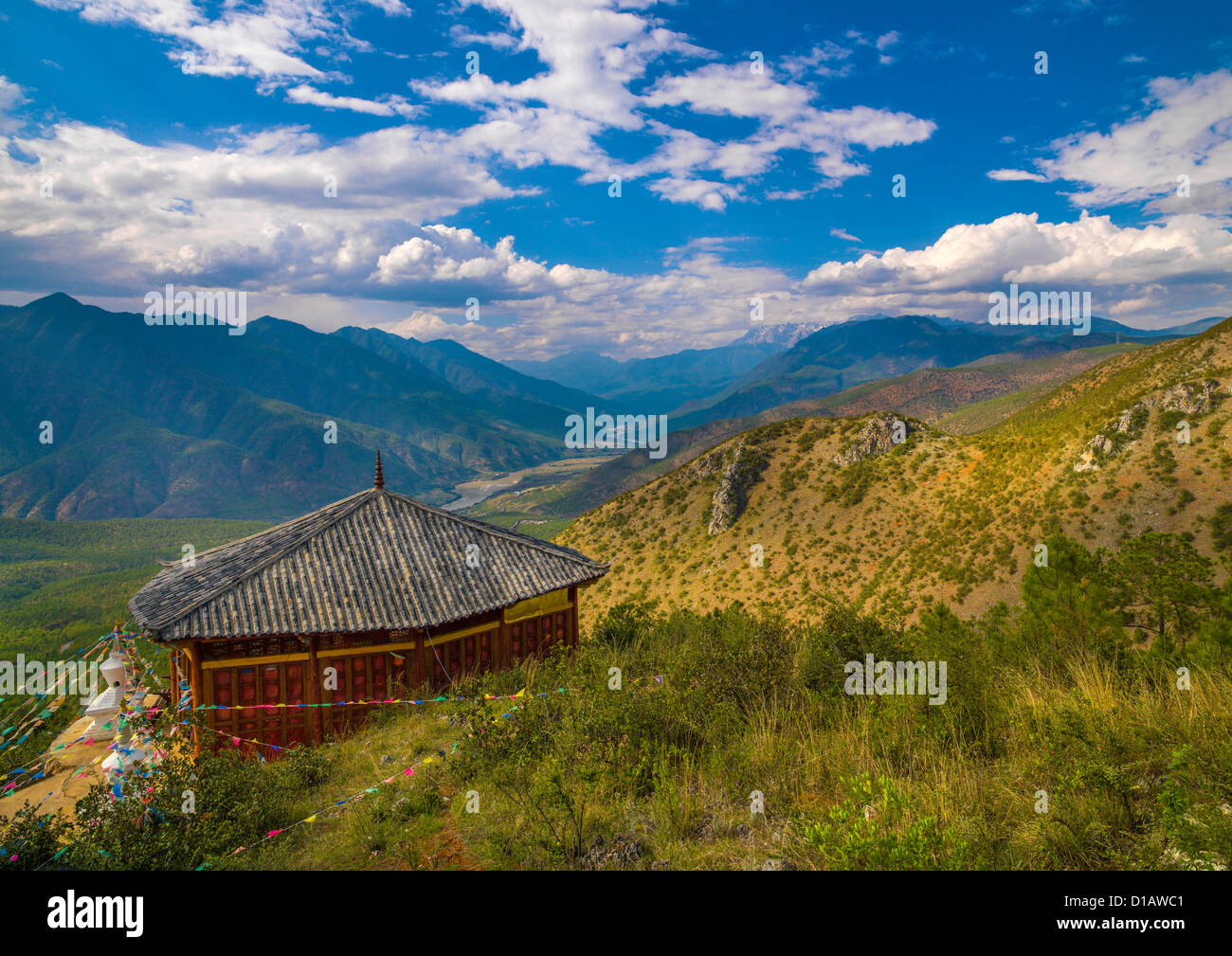 Temple Over A Valley, Lijiang Area, Yunnan Province, China Stock Photo ...