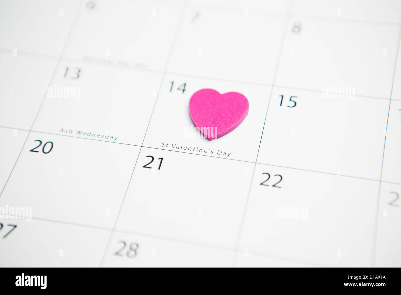 Pink heart marking valentines day on calendar Stock Photo - Alamy