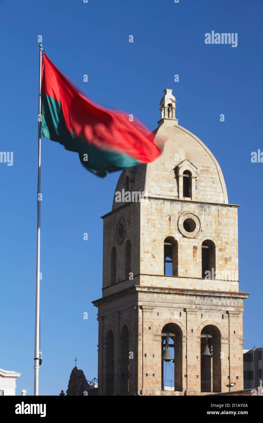 Flag of La Paz and San Francisco Church, La Paz, Bolivia Stock Photo ...