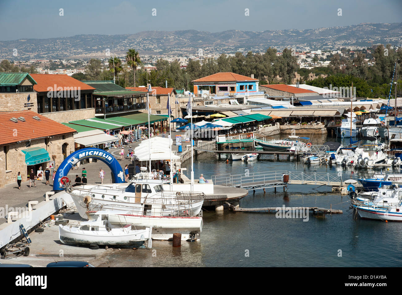Overview of the fishing and boating harbour at Paphos Cyprus Stock ...