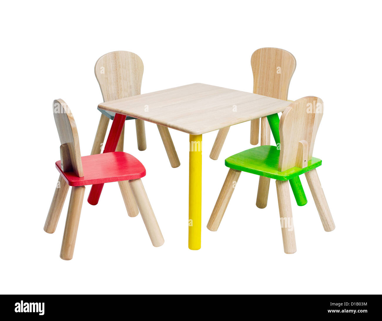 Wooden children dinner table set cute and colorful Stock Photo - Alamy