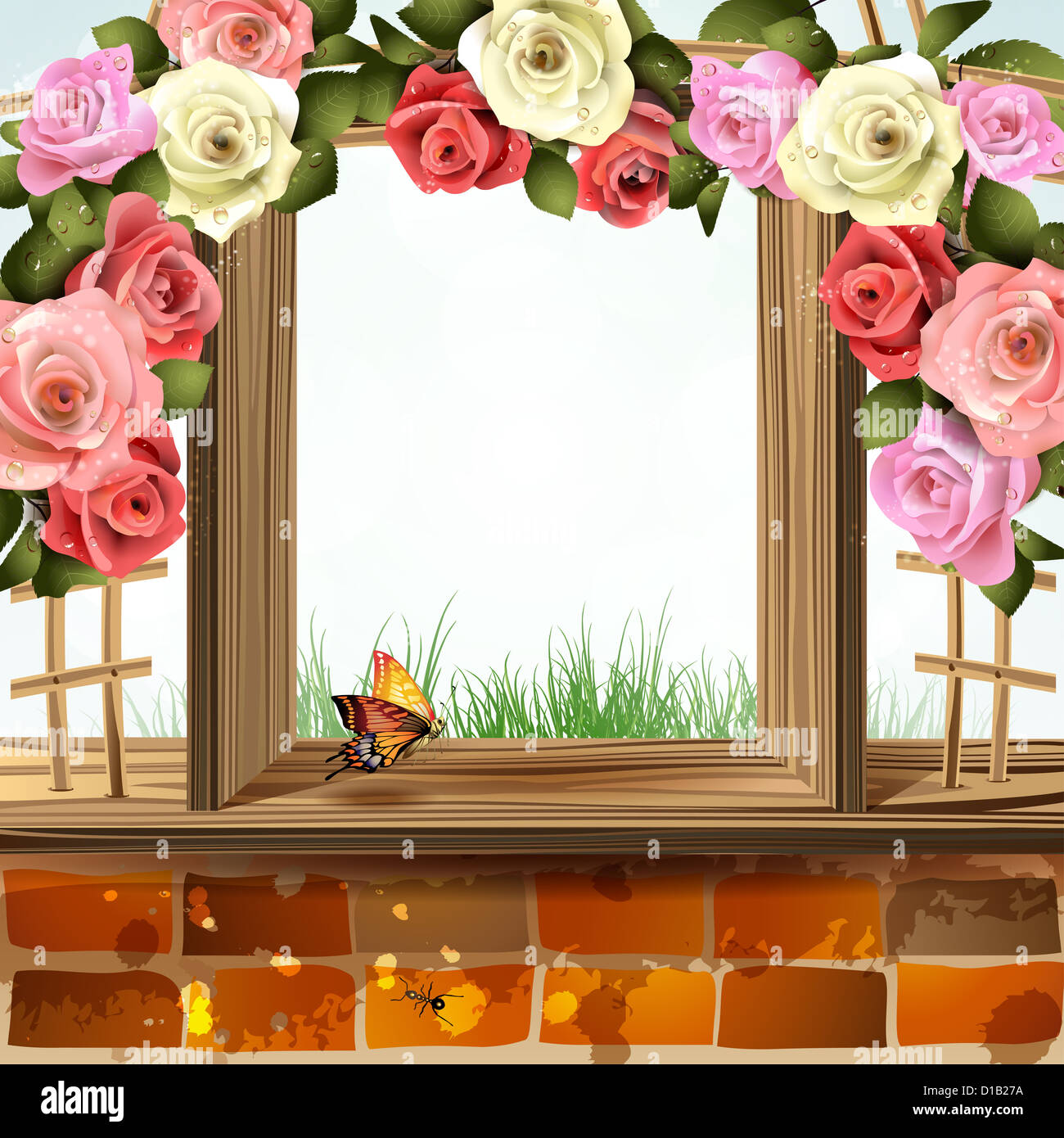Window frame with roses Stock Photo - Alamy