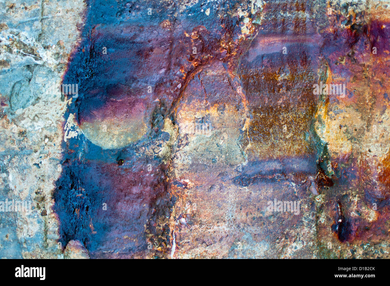 Old cement wall with strong red-brown rust stains and concrete Stock ...