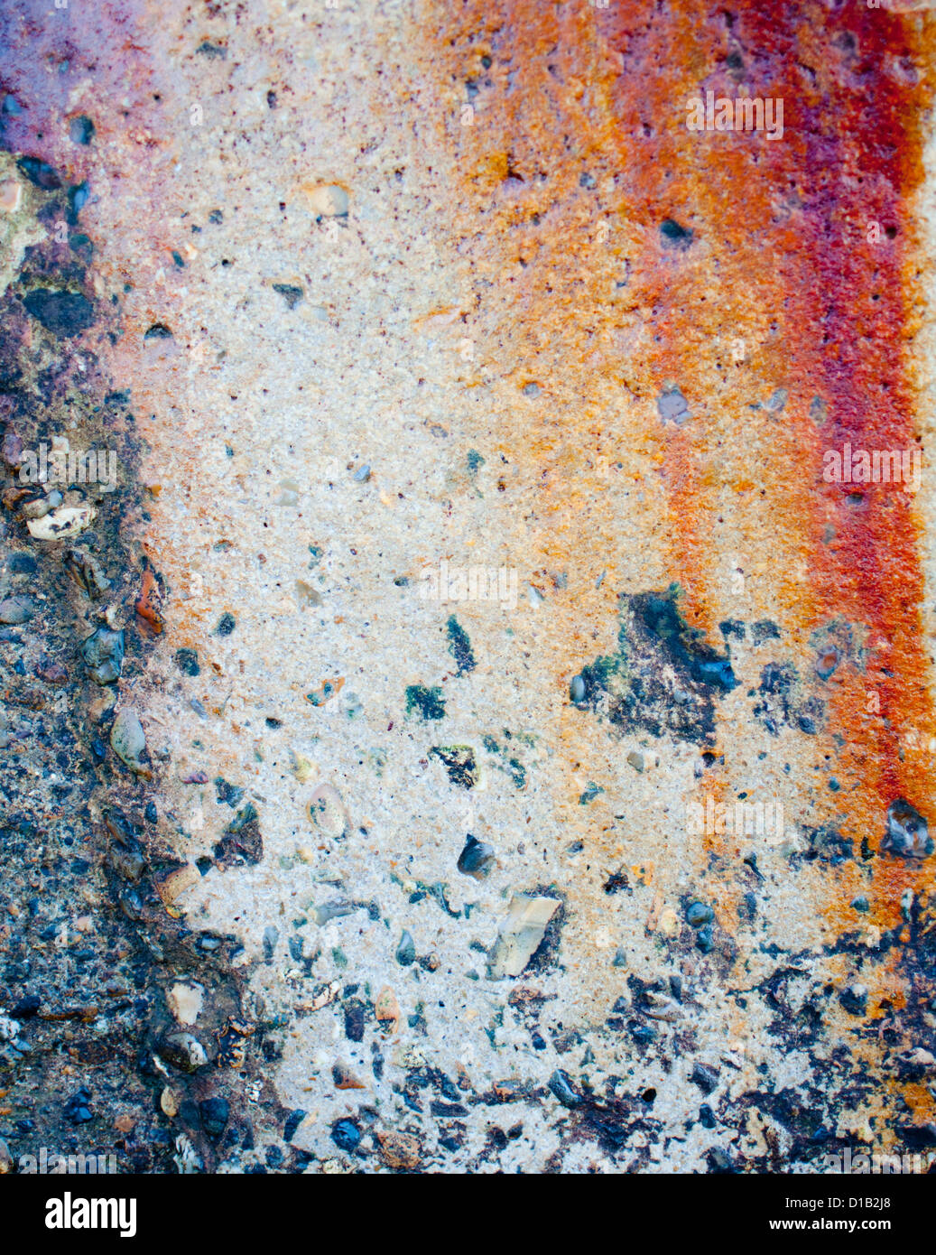 Old cement wall with strong red-brown rust stains and concrete Stock ...