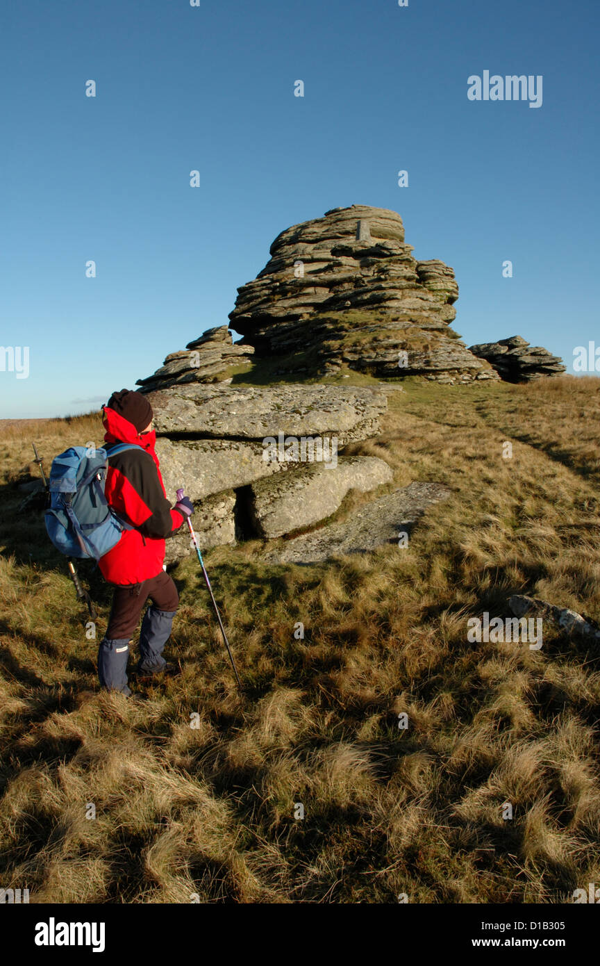 Female walker hiking on Dartmoor Devon England Stock Photo - Alamy