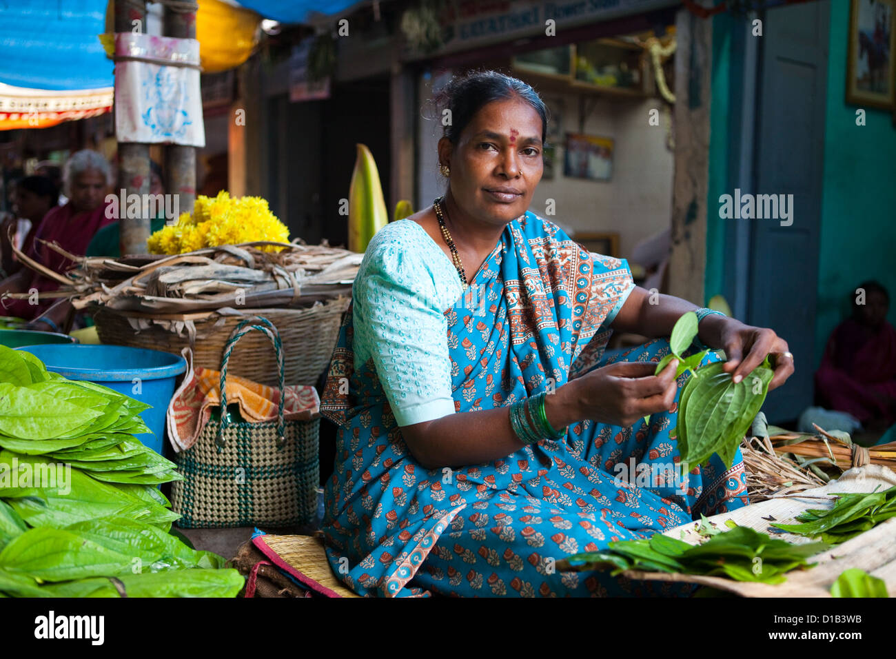 Woman in sari in Mysore market Stock Photo - Alamy