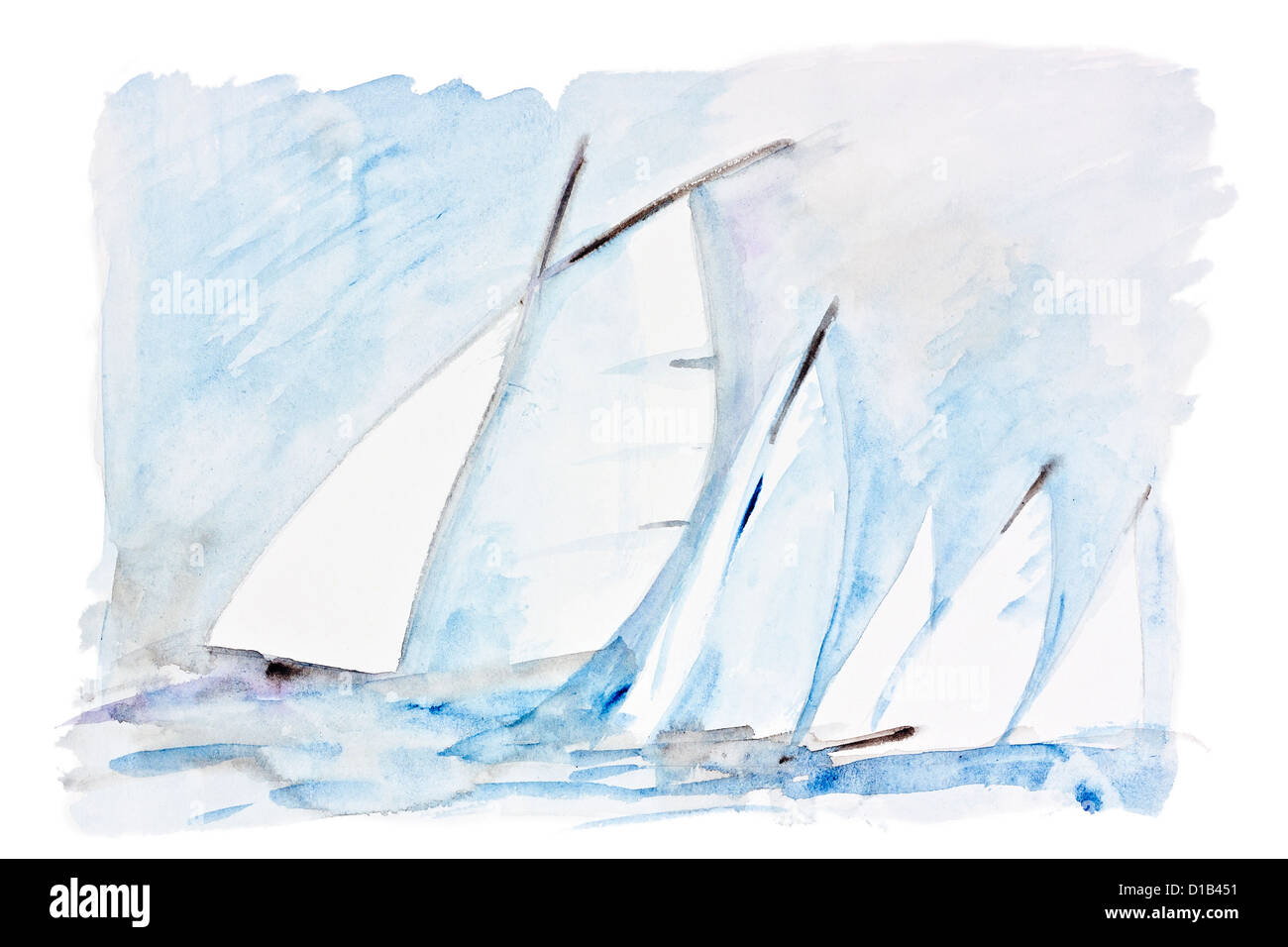 Sails and yachts catch a wind in the sea concept- handmade watercolor ...