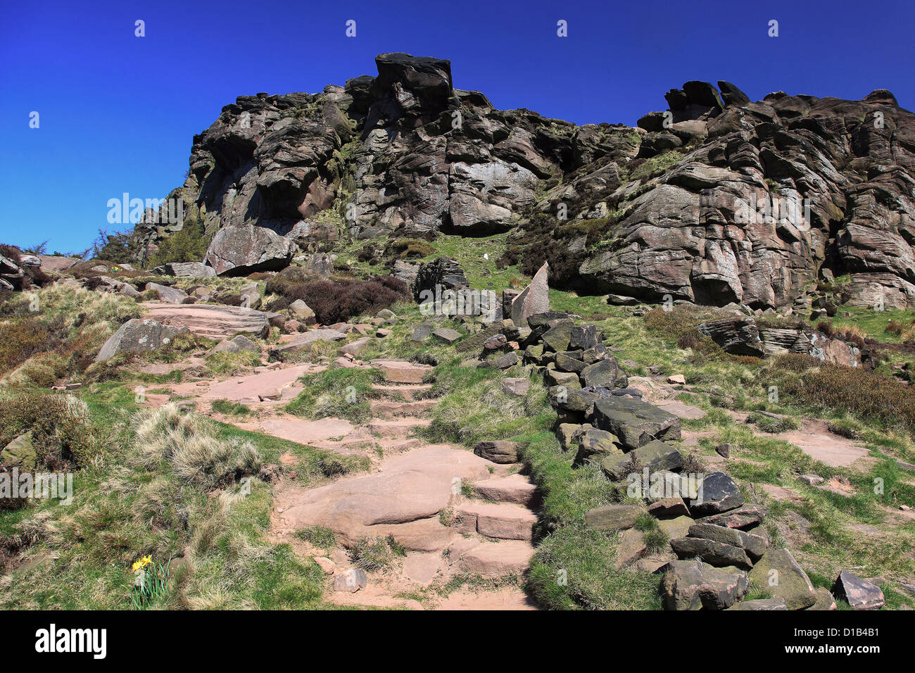 Spring view over rock formations at the Roaches Rocks, Staffordshire ...