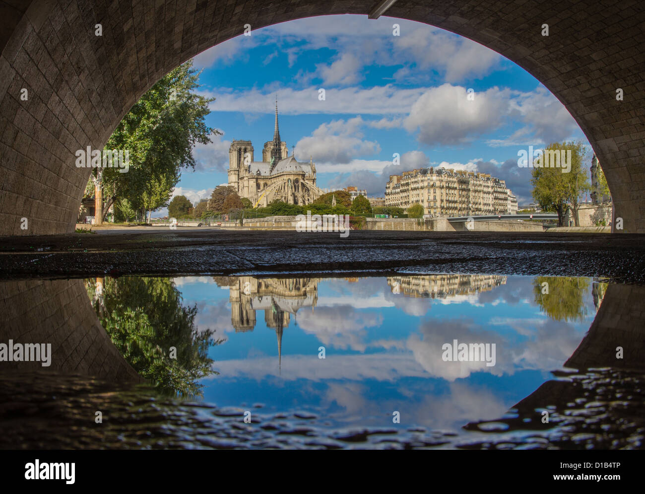 Notre Dame cathedral from below a bridge after the rain Stock Photo - Alamy