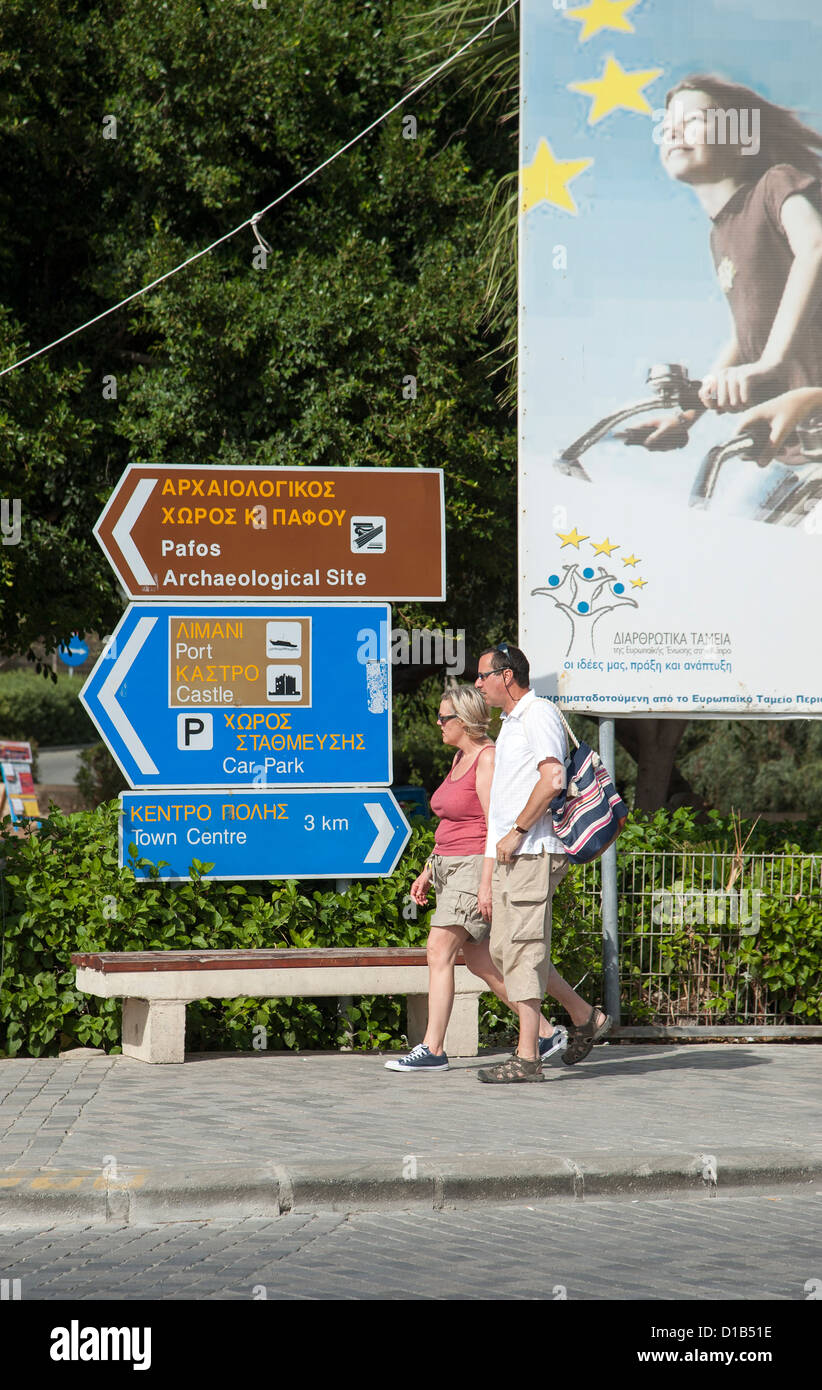 Paphos Cyprus tourists and tourism road signs Stock Photo - Alamy