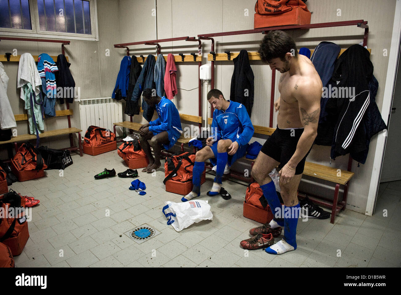 Italy, Sesto san Giovanni, football game, dressing room Stock Photo - Alamy