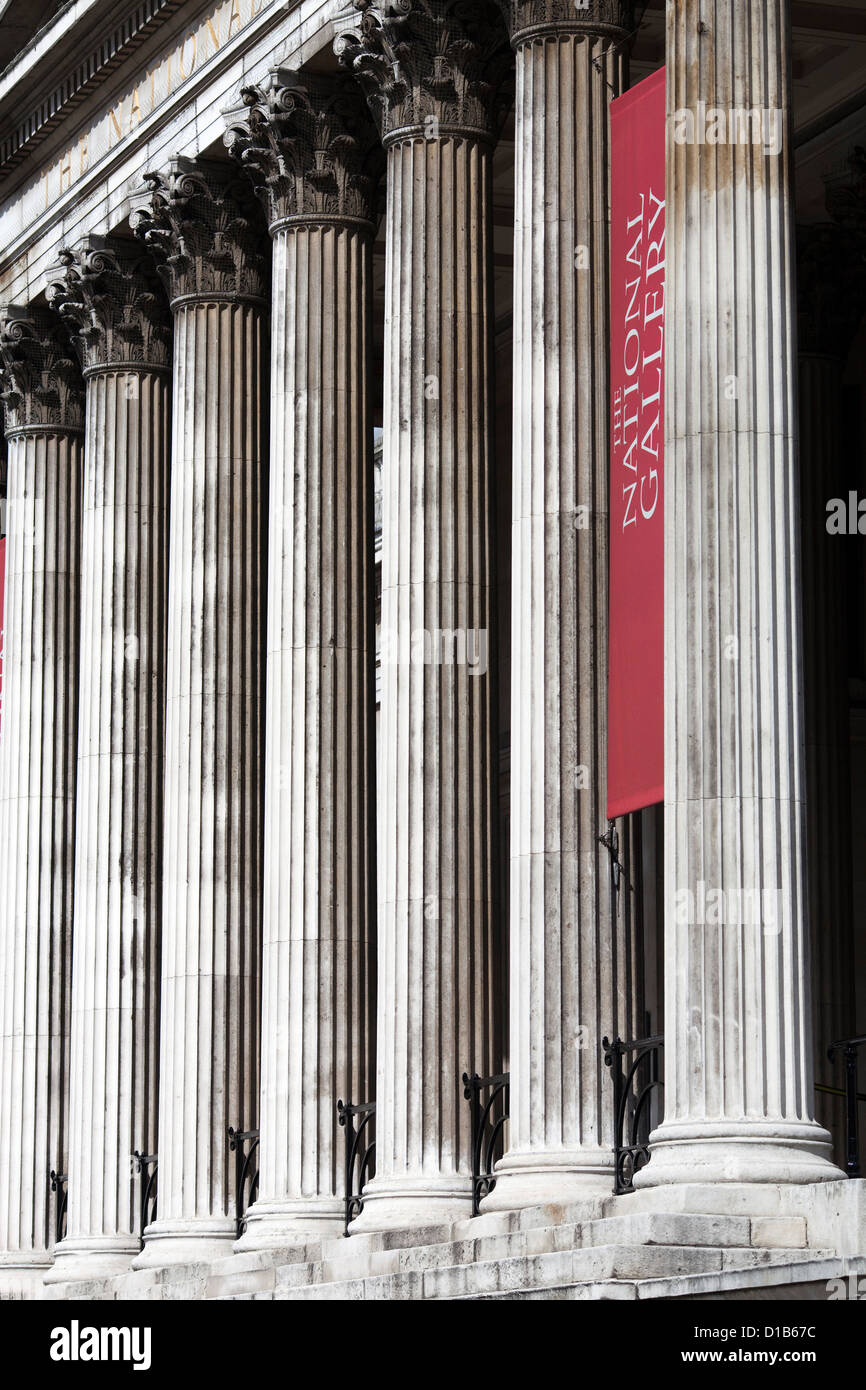 London, United Kingdom, the columns of the main facade of the National ...